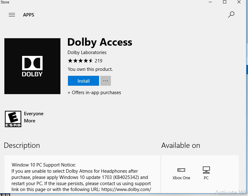 I purchased Dolby Access but it is telling me to purchase it again